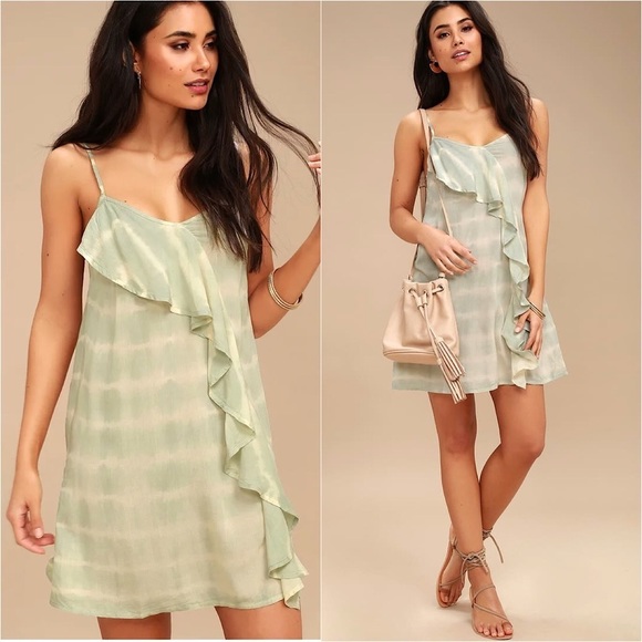 Billabong | Dresses | Billabong Summer Greencream Tie Dye Ruffle Dress ...
